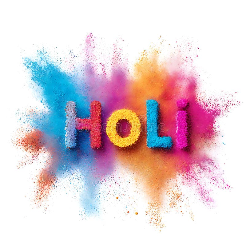 The Word Holi is Formed with Vibrant Powder Colors Exploding Outwards ...