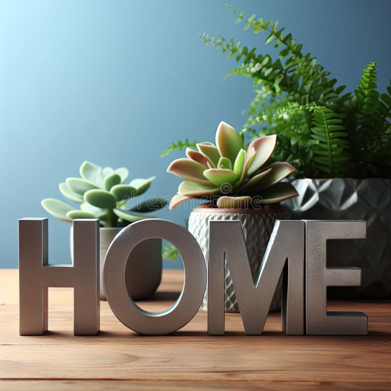 The Word HOME on the Background of Green Plants. Stock Illustration ...