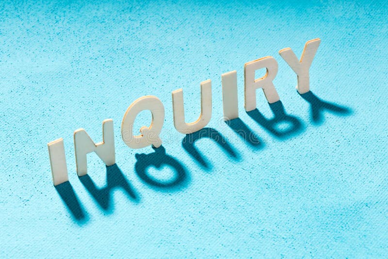 The Word INQUIRY Made from Wooden Cubes on Blue Background Stock Image ...