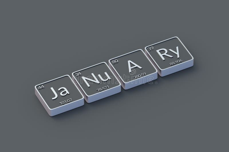 Word January in Periodic Table of Elements Style on Metallic Buttons ...
