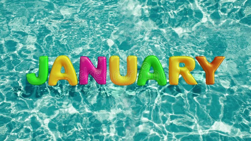 Word `JANUARY` Shaped Inflatable Swim Ring Floating in a Refreshing ...
