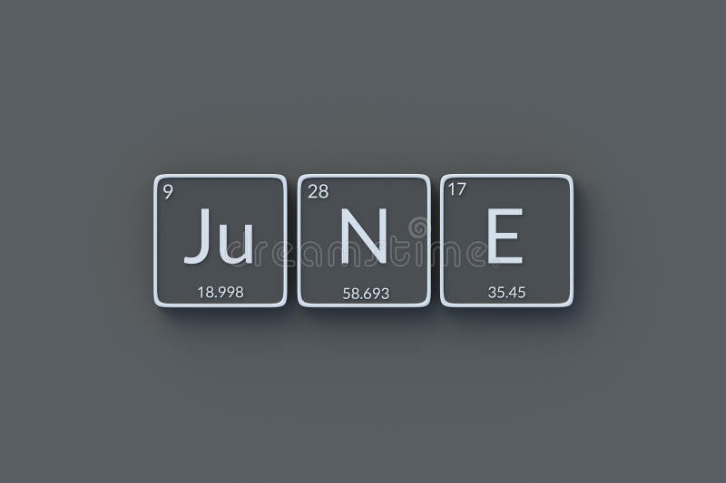 Word June in Periodic Table of Elements Style on Metallic Buttons Stock ...