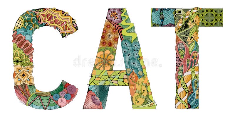 Word KAT Met Een Tekening Van Een Kat Vector Decoratief ...