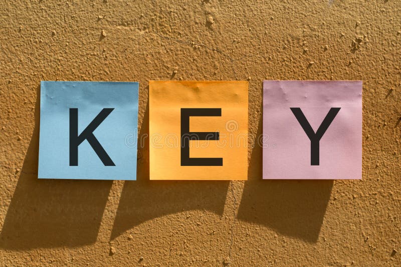 The Word KEY is Written on the Sticky Notes on the Wall Stock Image ...