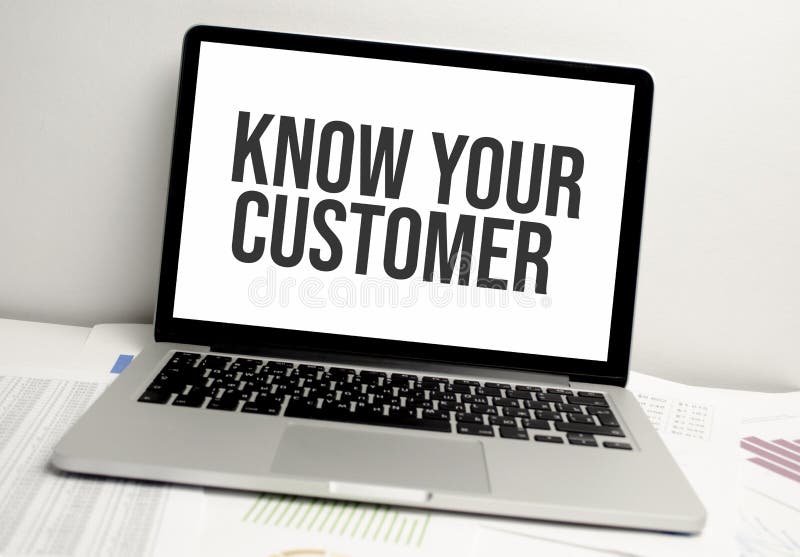 Word Know Your Customer on Laptop and Charts on White Background Stock ...