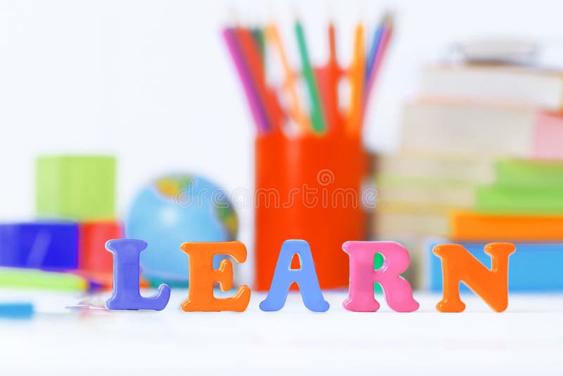 Word Learn on the Background of School Supplies Stock Image - Image of ...