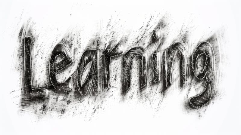 The Word Learning Isolated on White Background Made in Charcoal Sketch ...