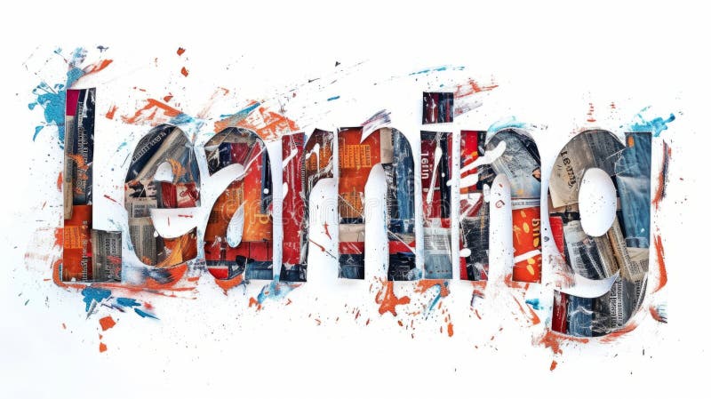 The Word Learning Isolated on White Background Made in Collage Art ...