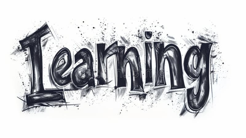 The Word Learning Isolated on White Background Made in Ink Drawing ...
