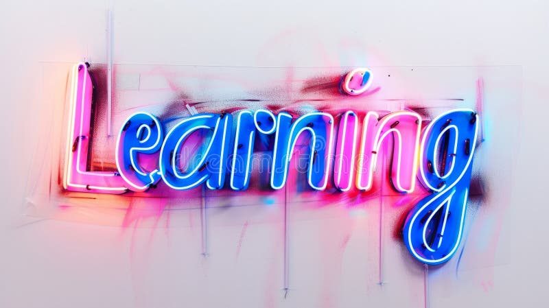 The Word Learning Isolated on White Background Made in Neon Calligraphy ...