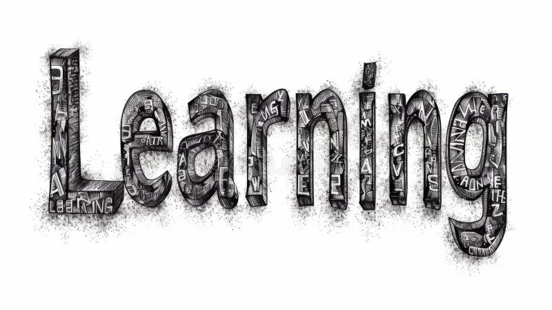 The Word Learning Isolated on White Background Made in Stippling Style ...