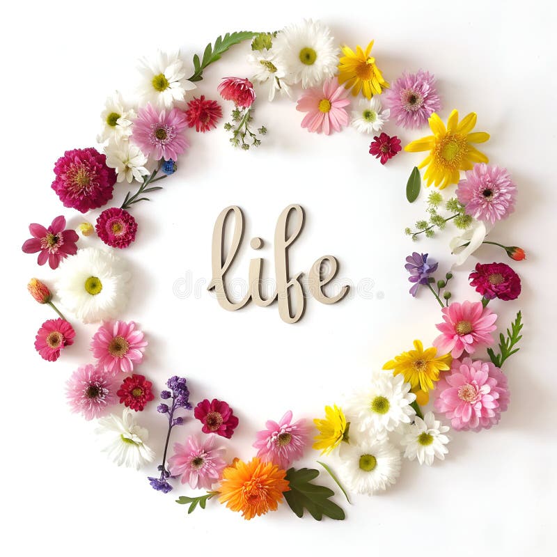 Word "Life" Encircled by Flowers Isolated on White Stock Illustration ...