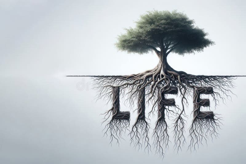 The Word LIFE in the Form of the Roots of a Growing Tree. Space for ...