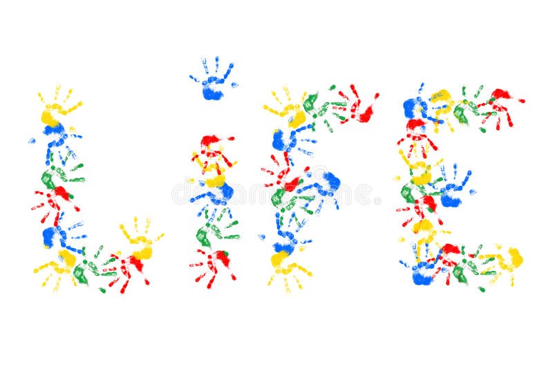 The Word LIFE from Multi-colored Handprints. Word LIFE Stock ...
