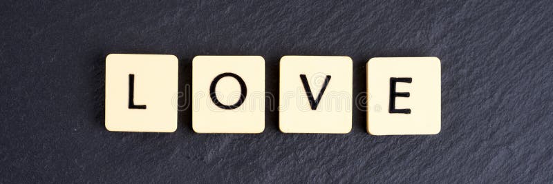 The Word Love on Black Background. Panorama Stock Photo - Image of ...