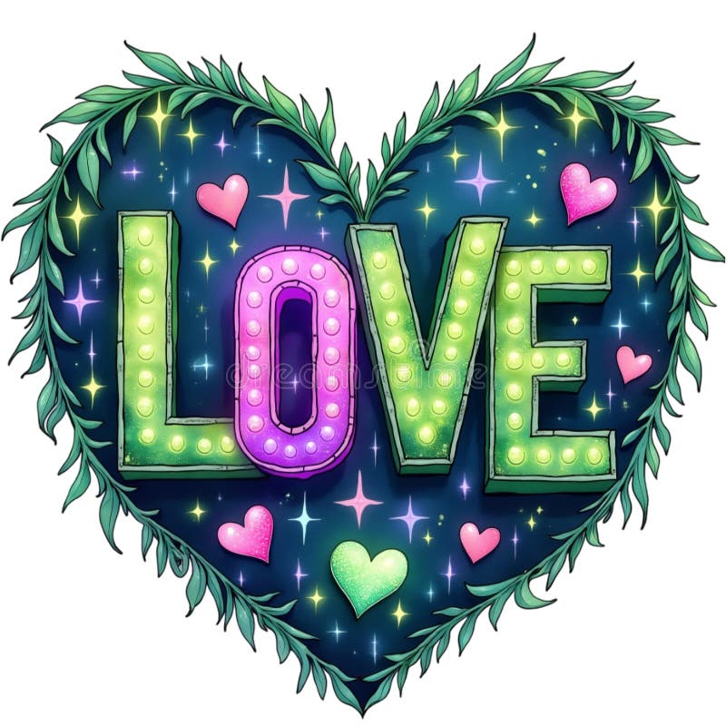 The Word LOVE in Bold, Colorful Letters Illuminated by Sparkling Lights ...