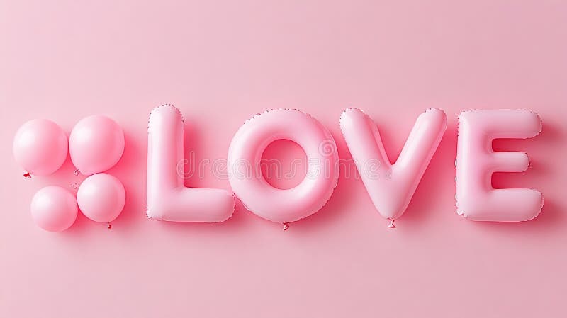 Word Love Made of Inflatable Balloons on a Pink Background. Romantic ...
