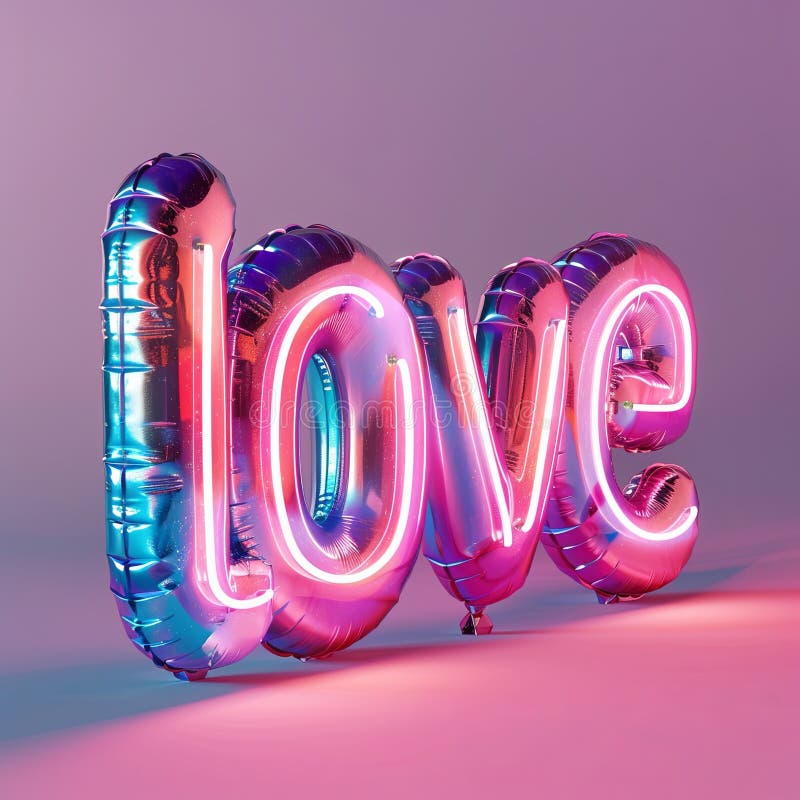 Word Love Made of Inflatable Neon Letters on Pastel Background Stock ...