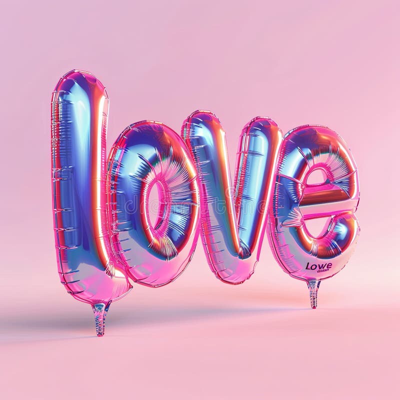 Word Love Made of Inflatable Neon Letters on Pastel Background Stock ...