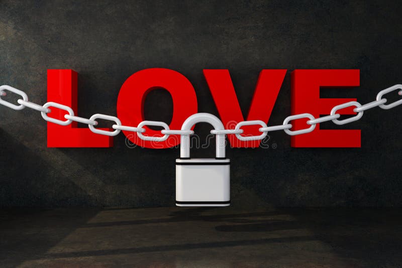 Word Love Under Chain with Lock Stock Illustration - Illustration of ...