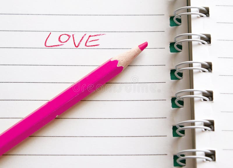 Word LOVE Written by Colored Pencil on Sheet of Paper Background Stock ...