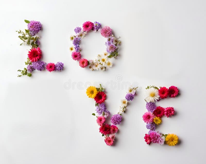 Word Love Written with Colorful Flowers. Stock Photo - Image of ...