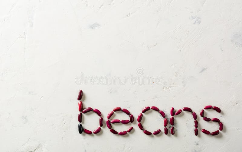 Word Made Up of Beans Red Beans. White Stone Background Stock Photo ...