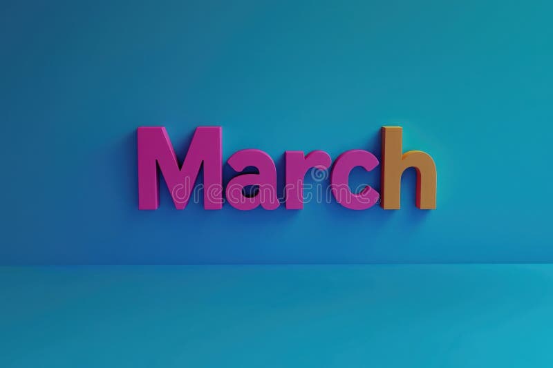 Colorful March Sign Against a Blue Background Creating a Vibrant ...