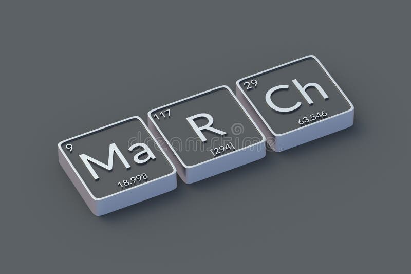 Word March in Periodic Table of Elements Style on Metallic Buttons ...