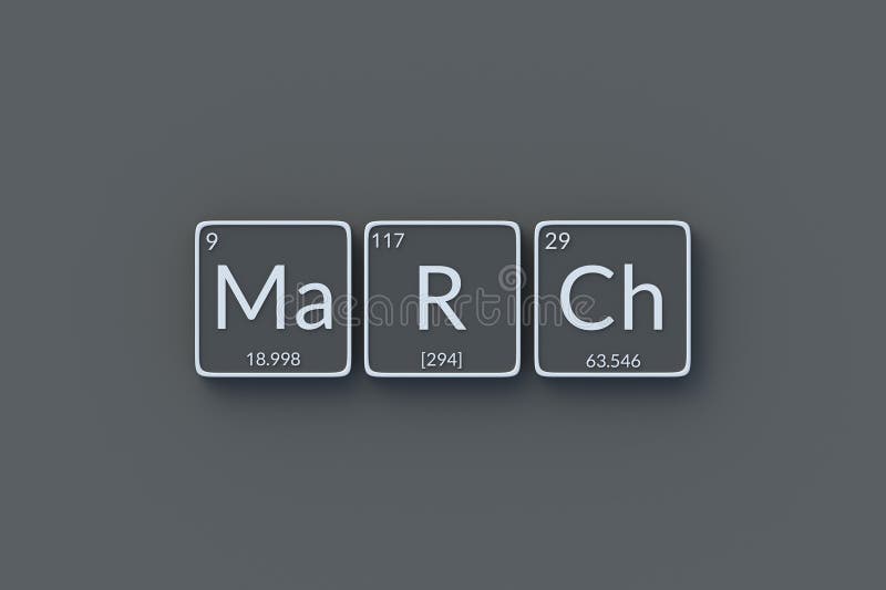 Word March in Periodic Table of Elements Style on Metallic Buttons ...