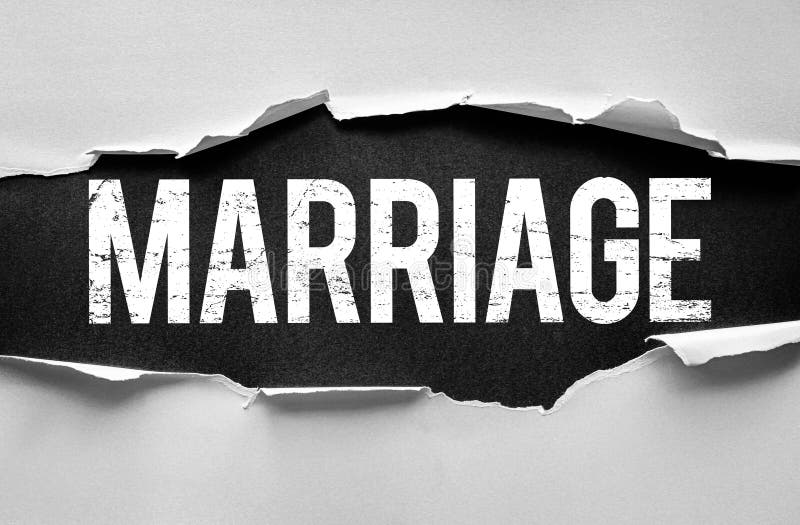 Word MARRIAGE Displayed in Bold Distressed Font Beneath Torn Paper ...