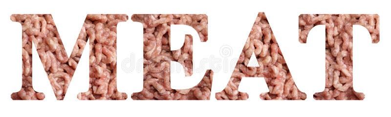 Word Meat Made from Fresh Raw Minced Meat or Ground Meat on a White ...