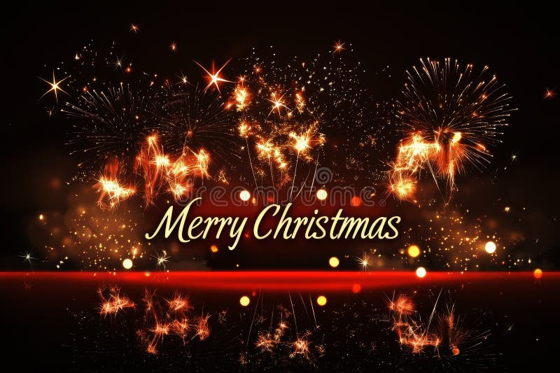 The Word Merry Christmas with Fireworks on a Black Grainy Background ...