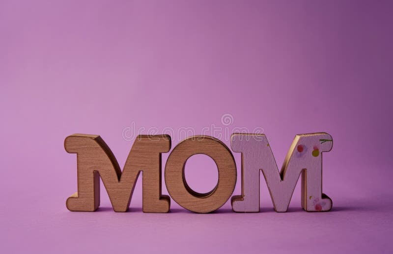 The Word Mom in Wooden Words Against a Purple Backdrop Stock Image ...