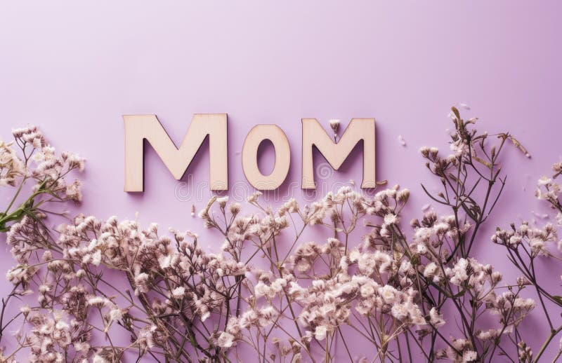The Word Mom in Wooden Words Against a Purple Backdrop Stock Image ...