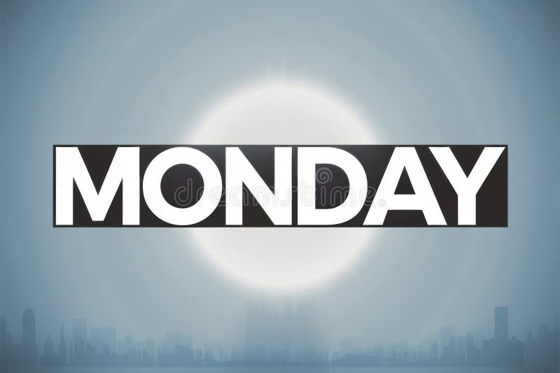 The Word Monday on a Blue Background with a City Skyline in the ...