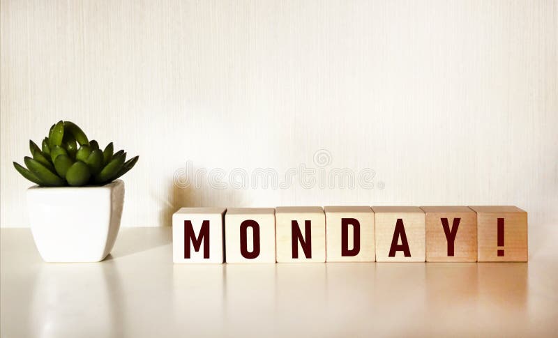The Word MONDAY on Wooden Cubes and a Light Table with a Flower Stock ...