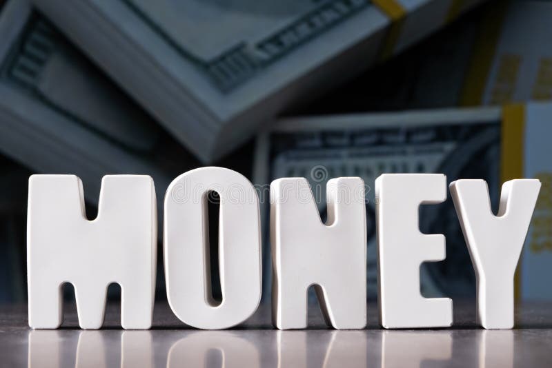 Word Money Made from White Concrete Letters on the Money Background ...