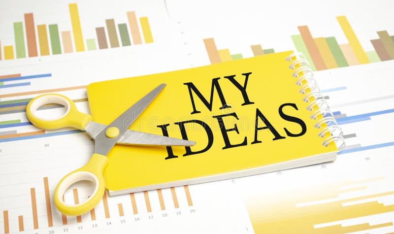 Word My Ideas on Yellow Notebook and Charts Stock Image - Image of ...