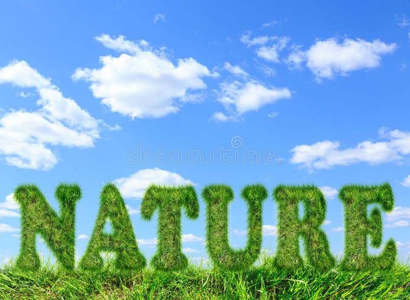 Word Nature Made of Green Grass on Blue Sky Stock Photo - Image of ...