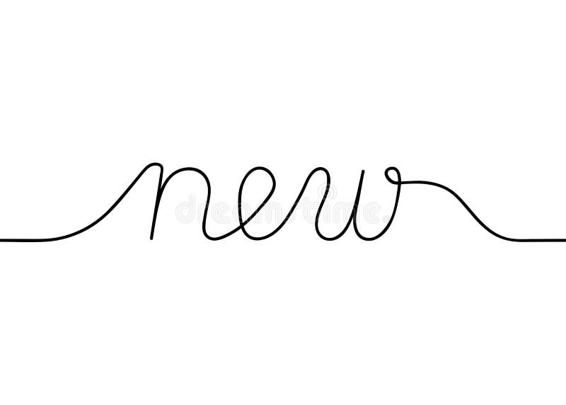 Word New, One Line Drawing. Hand Drawn Outline Illustration. Continuous ...
