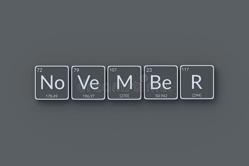 Word November in Periodic Table of Elements Style on Metallic Buttons ...