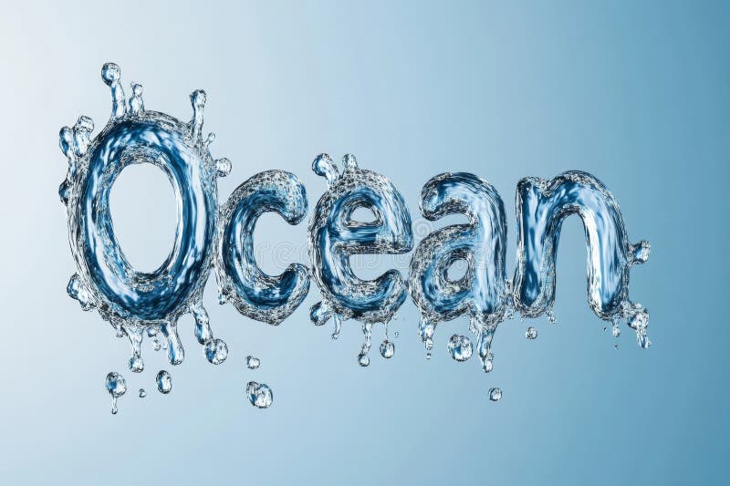 Liquid Text Effect of the Word Ocean in Deep Blue with Wave Patterns ...