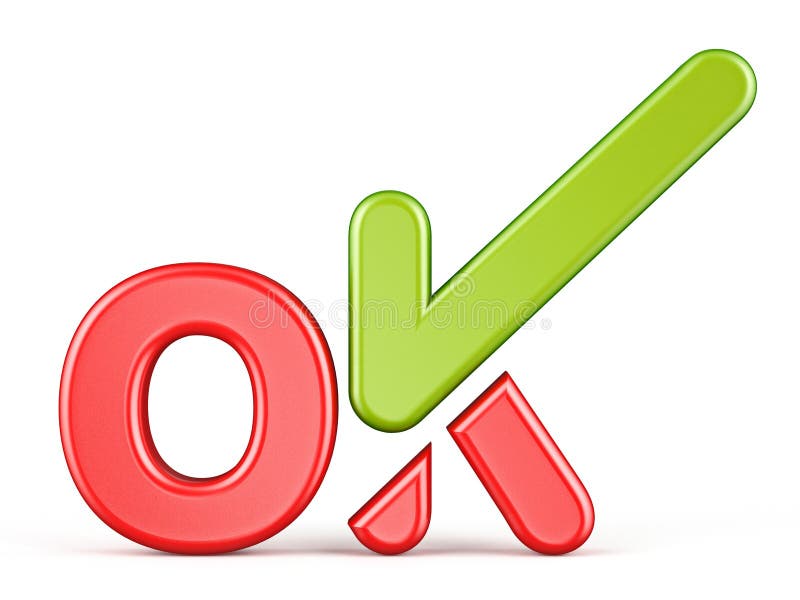 Word OK with Green Check Mark Front View 3D Stock Illustration ...