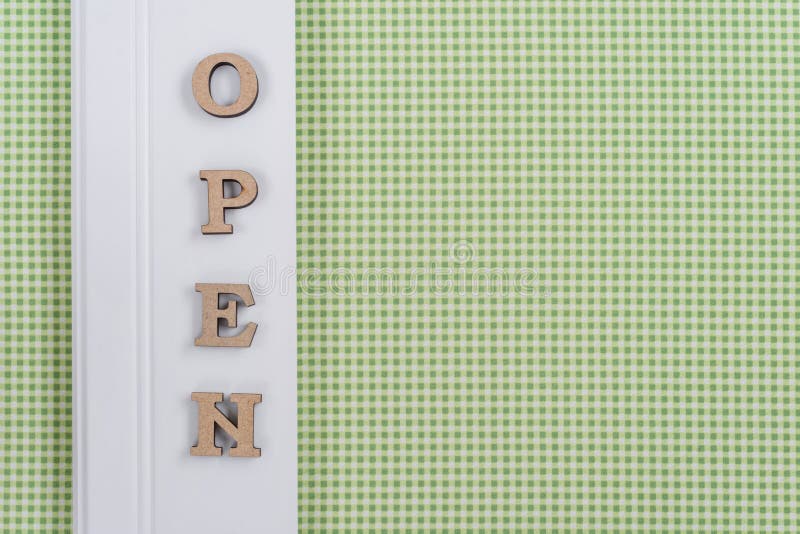 Word Open, Abstract Wooden Letters, Green Cage White Background Stock ...
