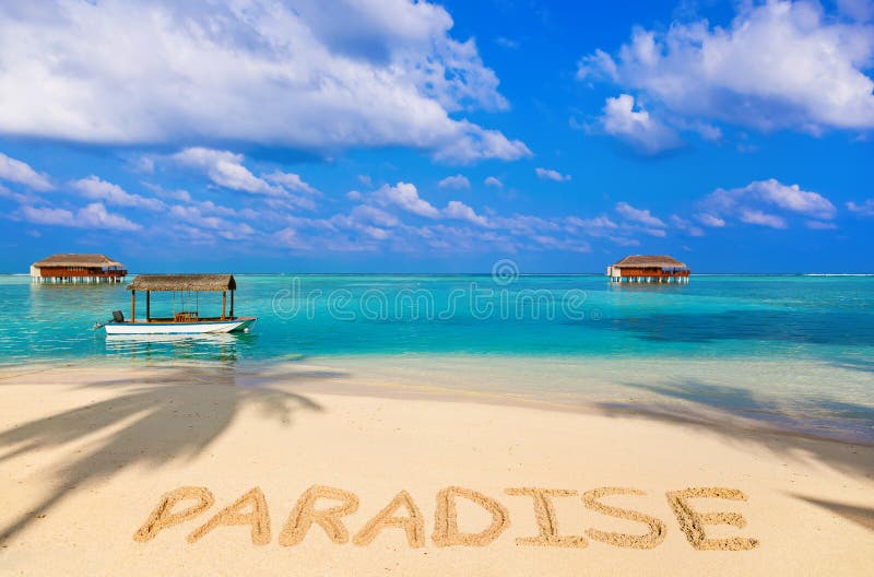 Word Paradise on beach stock image. Image of beach, coastline - 16243443