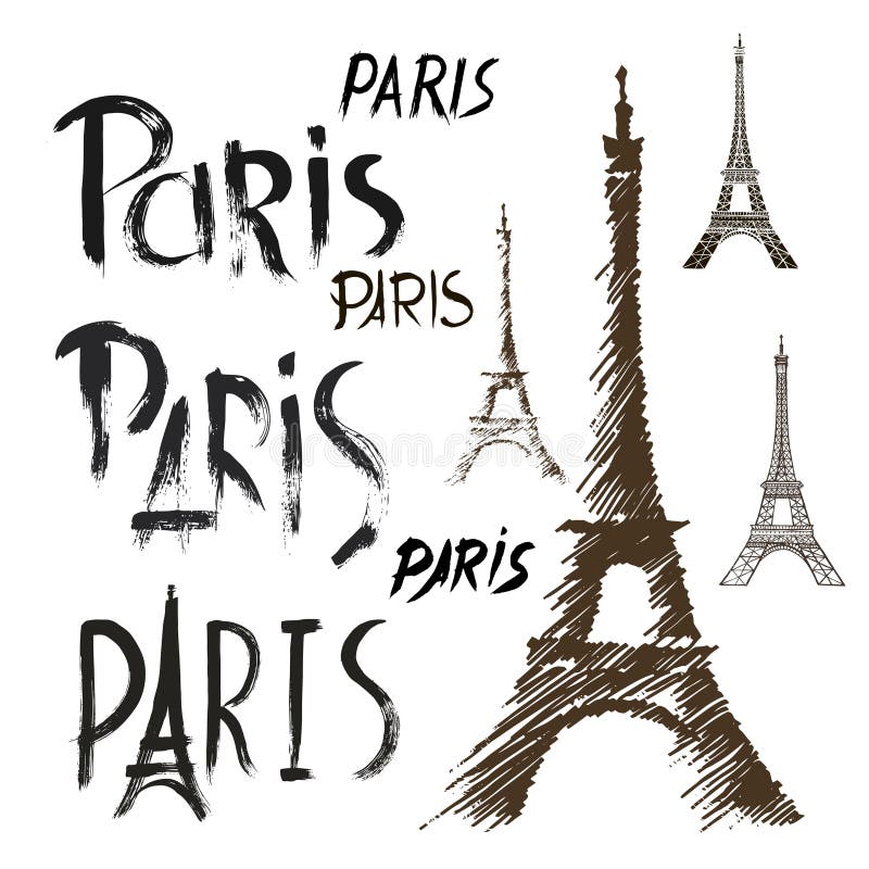 Word Paris, Eiffel Tower Hand Drawn Stock Vector - Illustration of ...