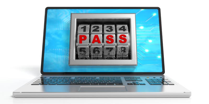 Word Pass on a Laptop`s Screen. 3d Illustration Stock Illustration ...