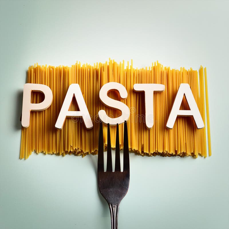 Word Pasta Made of Cooked Spaghetti with Fork Stock Illustration ...