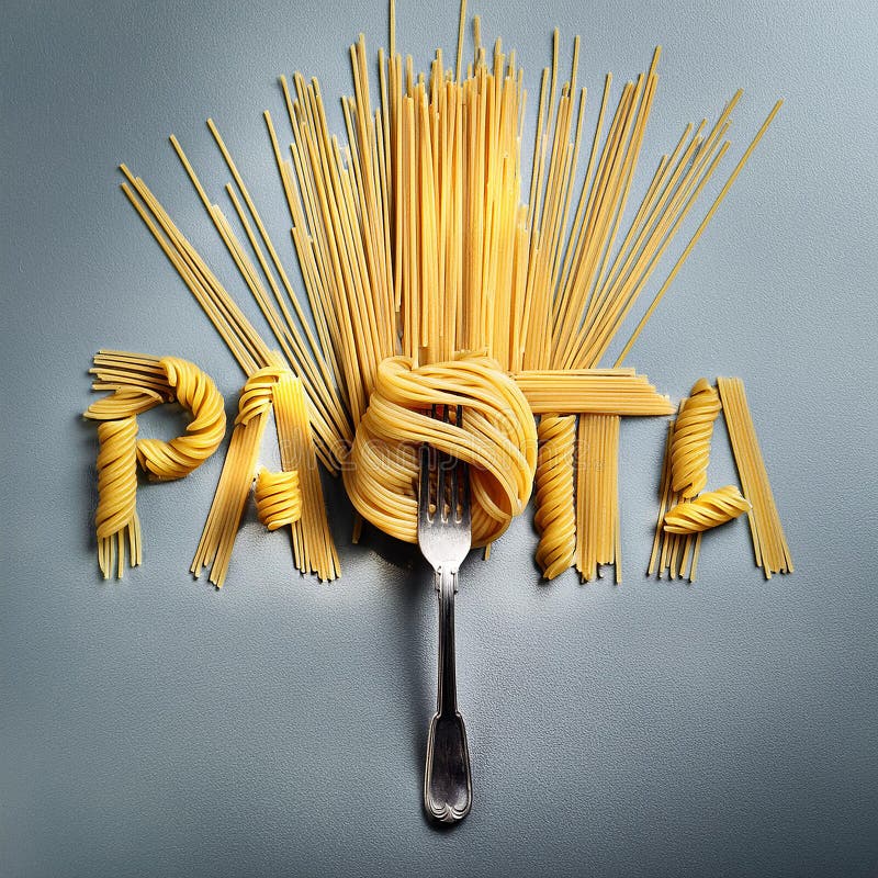 Word Pasta Made of Cooked Spaghetti with Fork Stock Illustration ...